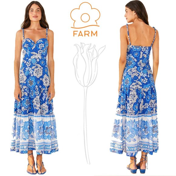 FARM Rio | Dresses | Farm Rio Blue Full Of Flowers Organic Cotton Midi ...